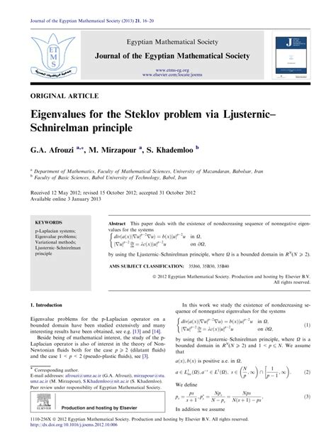 Pdf Eigenvalues For The Steklov Problem Via Ljusternicschnirelman Principle
