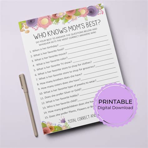 Who Knows Moms Best Mothers Day Game Activity