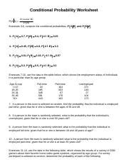 Conditional Probability Worksheet Doc Conditional Probability Worksheets Library