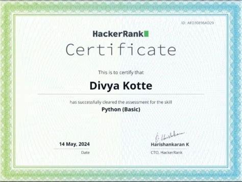 Divya Kotte On Linkedin Pythonprogramming Hackerrankcertified