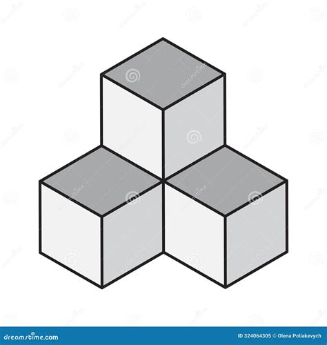 Geometric Cube Stack Black Outline Vector Minimalistic 3d Design Grey And White Blocks Stock