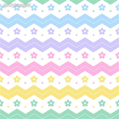 Rainbow Pastel Flower Horizontal Zig Zag Line Stripe Dot Dash Line Circle Seamless Pattern