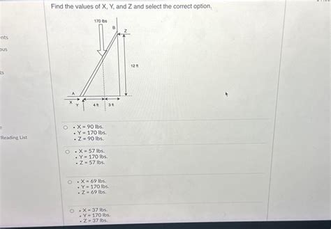 Solved Find The Values Of X Y And Z And Select The Correct Chegg Com