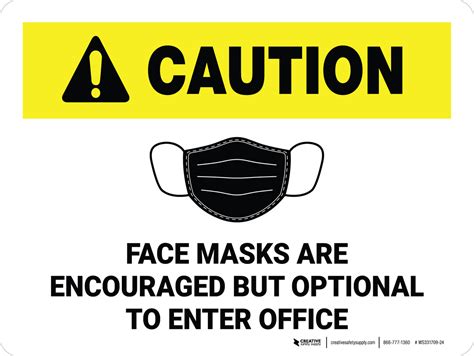 Caution Face Mask Encouraged To Enter Office Landscape Wall Sign