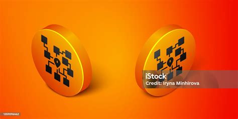 주황색 배경에서 격리된 등색 신경망 아이콘입니다 인공 지능 Ai 주황색 원 버튼 벡터 3차원 형태에 대한 스톡 벡터 아트 및 기타 이미지 3차원 형태 개념 건축물