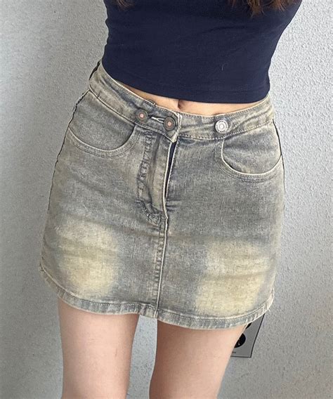 속바지o 빈티지 워싱 미니 숏 데님 스커트 청치마 에이블리
