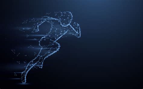 추상 런닝 맨 양식 라인과 삼각형 어두운 파란색 배경에 네트워크를 연결 하는 포인트 일러스트 벡터 건강관리와 의술에 대한 스톡 벡터 아트 및 기타 이미지 Istock