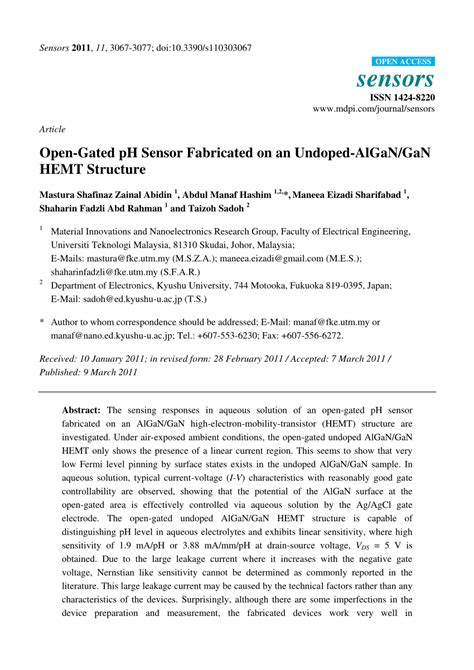 Pdf Open Gated Ph Sensor Fabricated On An Undoped Algangan Hemt
