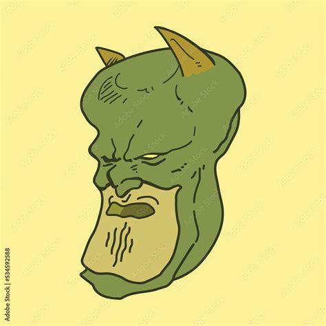 Vector Illustration Of A Monster Face With Two Horns Stock Vector