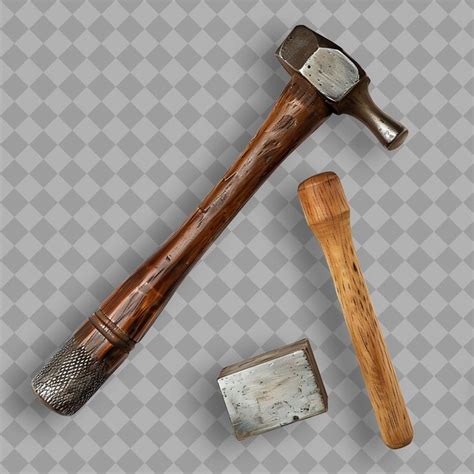 Martelo E Cinzel Com Alça De Madeira E Cabeça De Aço Ferramentas Png Em Fundo Limpo Psd Premium