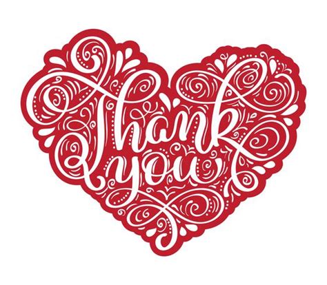 Thank You Hand Drawn Text In Heart Frame Trendy Hand Lettering Quote Graphics Vintage Art