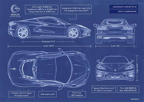 Corvette C8 Blueprint Poster By Ride Plate Displate