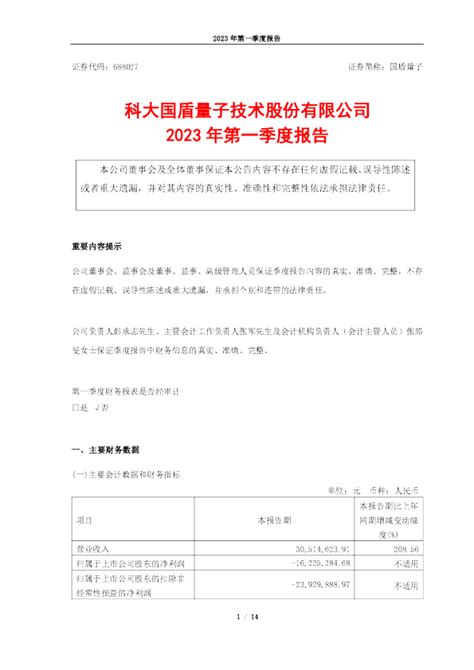 国盾量子：国盾量子2023年第一季度报告