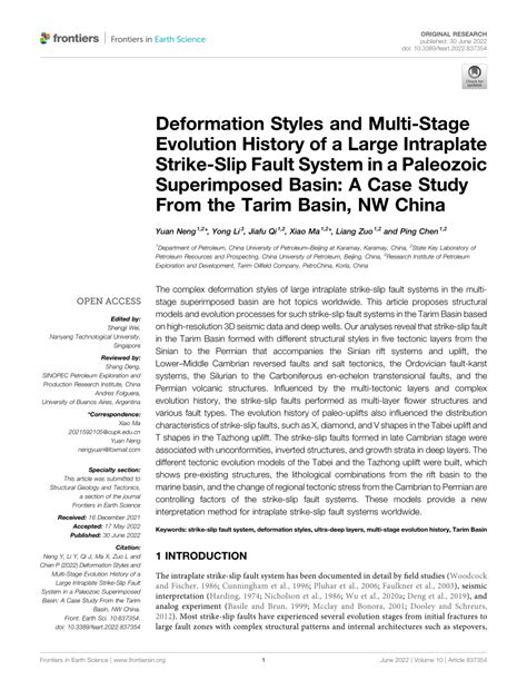 Pdf Deformation Styles And Multi Stage Evolution History Of A Large Intraplate Strike Slip