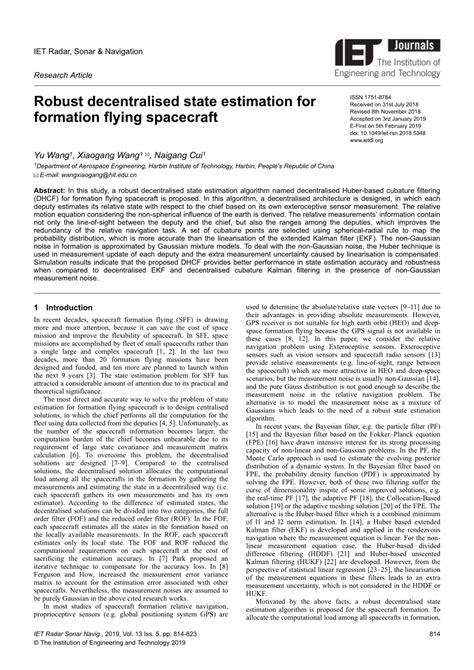 Pdf Robust Decentralized State Estimation For Formation Flying Spacecraft