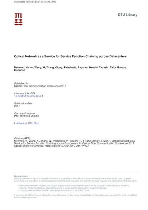 Pdf Optical Network As A Service For Service Function Chaining Across
