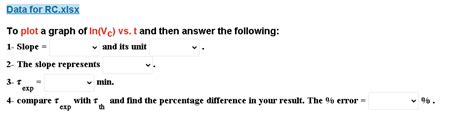 Solved Data For RC Xlsx To Plot A Graph Of In Vc Vs T And Chegg Com