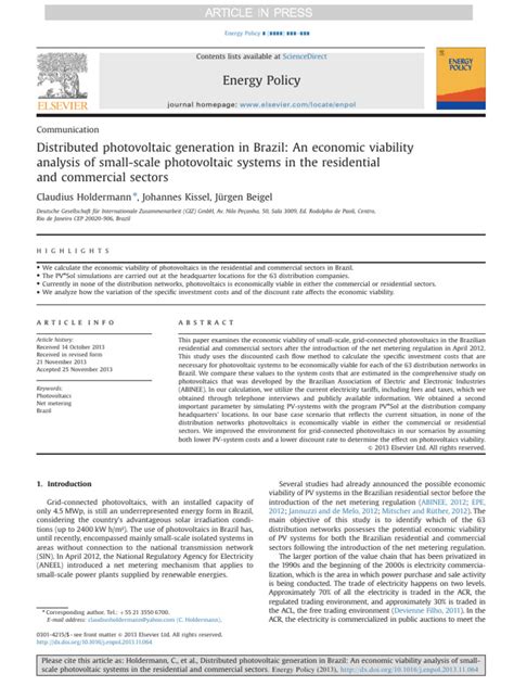 Distributed Photovoltaic Generation In Brazil Pdf Photovoltaic