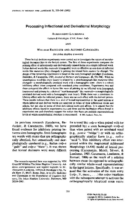 Pdf Processing Inflectional And Derivational Morphology