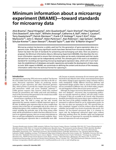 Pdf Brazma A Et Al Minimum Information About A Microarray Experiment Miame Toward