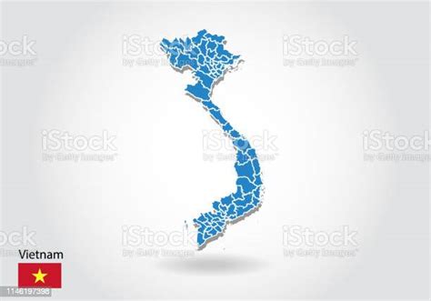 3d 스타일 베트남 지도 디자인 블루 베트남 지도 및 국기입니다 흰색에 윤곽 모양 윤곽 간단한 벡터 지도 베트남에 대한 스톡 벡터 아트 및 기타 이미지 Istock