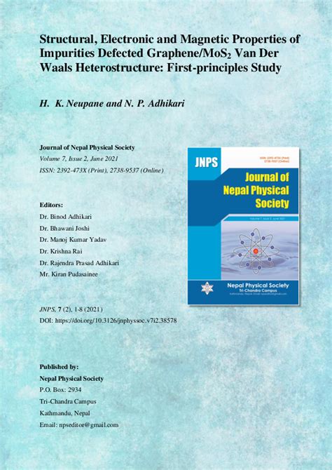 Pdf Structural Electronic And Magnetic Properties Of Impurities Defected Graphenemos2 Van