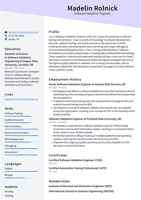 Meta Software Validation Engineer Resume Examples