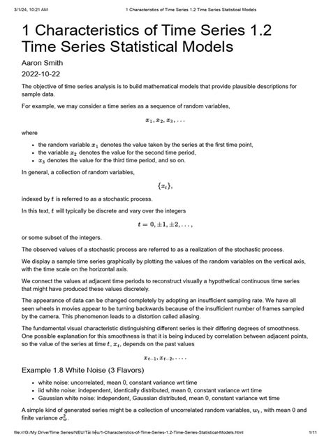 1 Characteristics Of Time Series 1 2 Time Series Statistical Models Pdf Time Series Variance