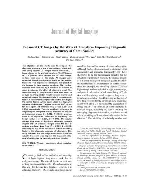Pdf Enhanced Ct Images By The Wavelet Transform Improving Diagnostic Accuracy Of Chest Nodules