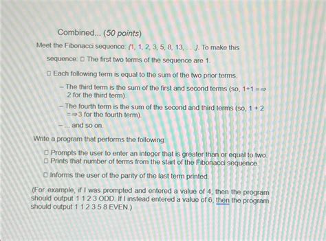 Solved Combined 50 Points Meet The Fibonacci Sequence Chegg