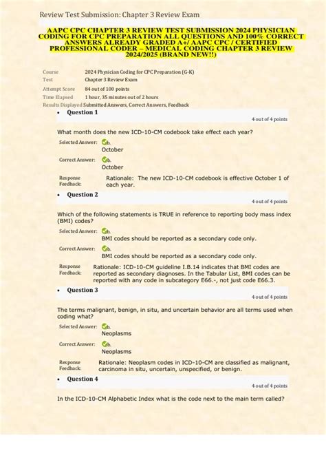 Aapc Cpc Chapter 3 Review Test Submission 2024 Physician Coding For Cpc