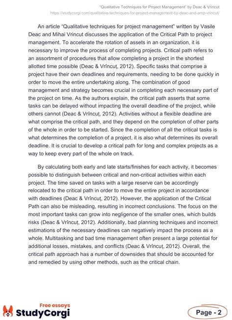 Qualitative Techniques For Project Management By Deac And Vrincut Free Essay Example