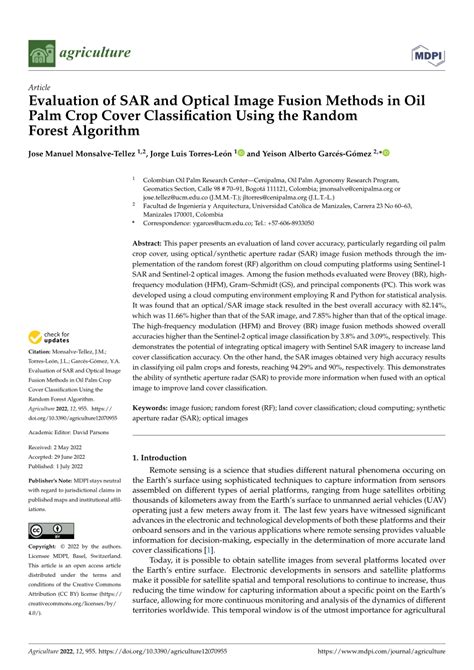 Pdf Evaluation Of Sar And Optical Image Fusion Methods In Oil Palm Crop Cover Classification