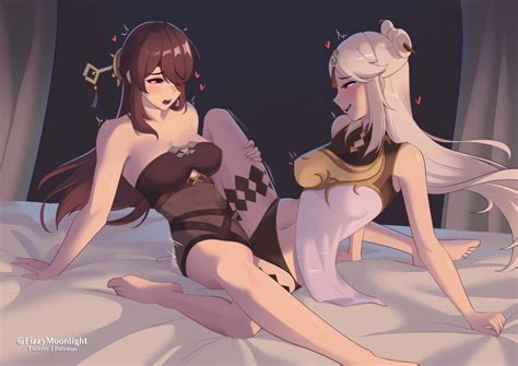 Rule 34 2girls Barefoot Beidou Genshin Impact Blush Brown Hair Eye