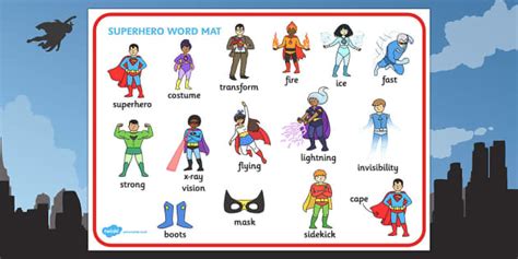 Superhero Word Mat Superheroes Word Mat Mat Writing Aid