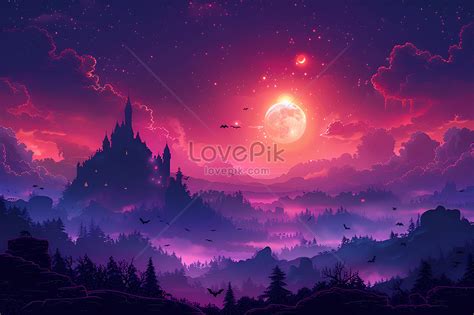 달빛 아래 유령의 성 일러스트 무료 다운로드 Lovepik