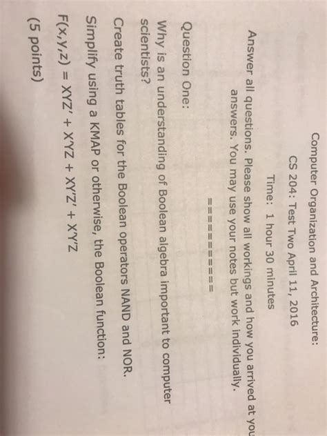 Solved Computer Organization And Architecture Cs 204 Test