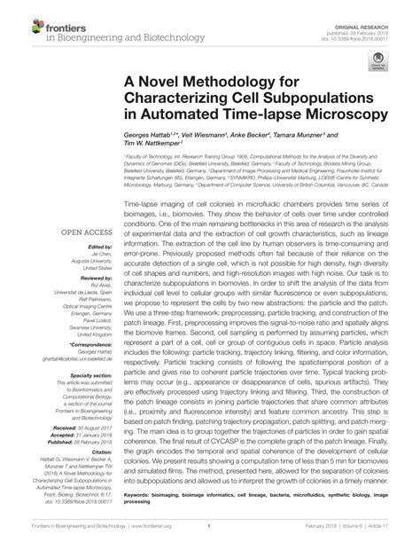 Pdf A Novel Methodology For Characterizing Cell Subpopulations In Automated Time Lapse Microscopy