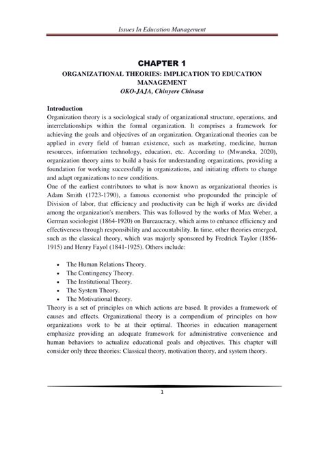 Pdf Organizational Theories Implication To Education Management