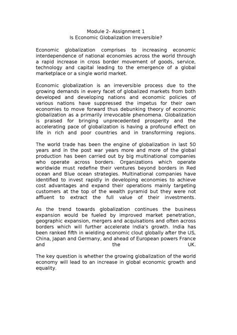 Economic Globalization Essays University History Docsity