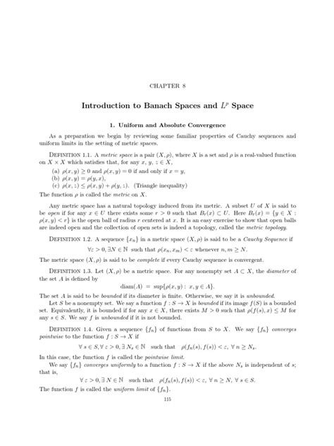 Introduction To Banach Spaces And L Space Pdf Metric Space Series