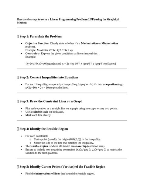 Steps To Solve Linear Programming Lpp Pdf