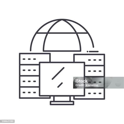 호스팅 개념 아이콘 선형 격리 된 그림 얇은 줄 벡터 웹 디자인 기호 흰색 배경에 편집 가능한 스트로크와 개요 개념 기호 개념에 대한 스톡 벡터 아트 및 기타 이미지