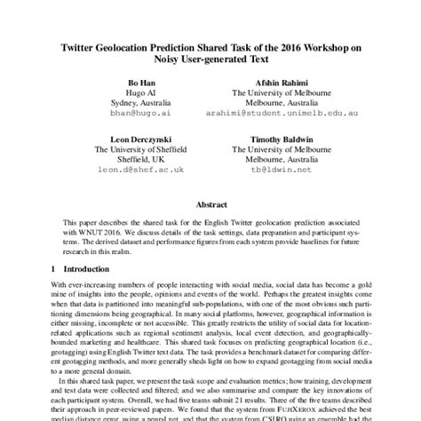 Twitter Geolocation Prediction Shared Task Of The 2016 Workshop On