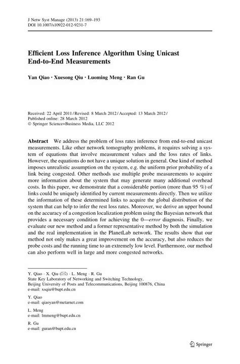 Pdf Efficient Loss Inference Algorithm Using Unicast End To End