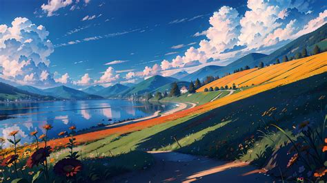 Cloudy Natural Anime Scenery 4k Wallpaper Download