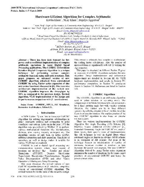 Pdf Hardware Efficient Algorithm For Complex Arithmetic Dr Kavita