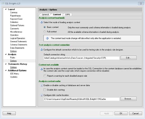 Analysis Settings Sql Enlight