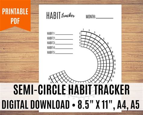Semi Circle Habit Tracker Printable Circular Habits Tracker Round Habit Tracking Daily Habits