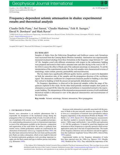 Pdf Frequency Dependent Seismic Attenuation In Shales Experimental Results And Theoretical